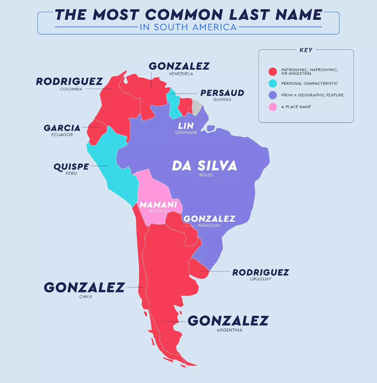 Surname map South America