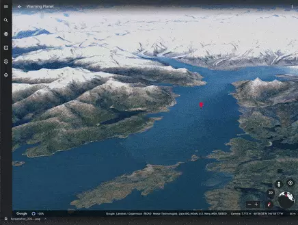 Gif cu ghețar al ghețarului Columbia din Alaska pe Google Earth